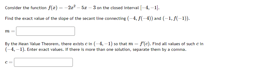Solved Consider the function f(x)=-2x2-5x-3 ﻿on the closed | Chegg.com