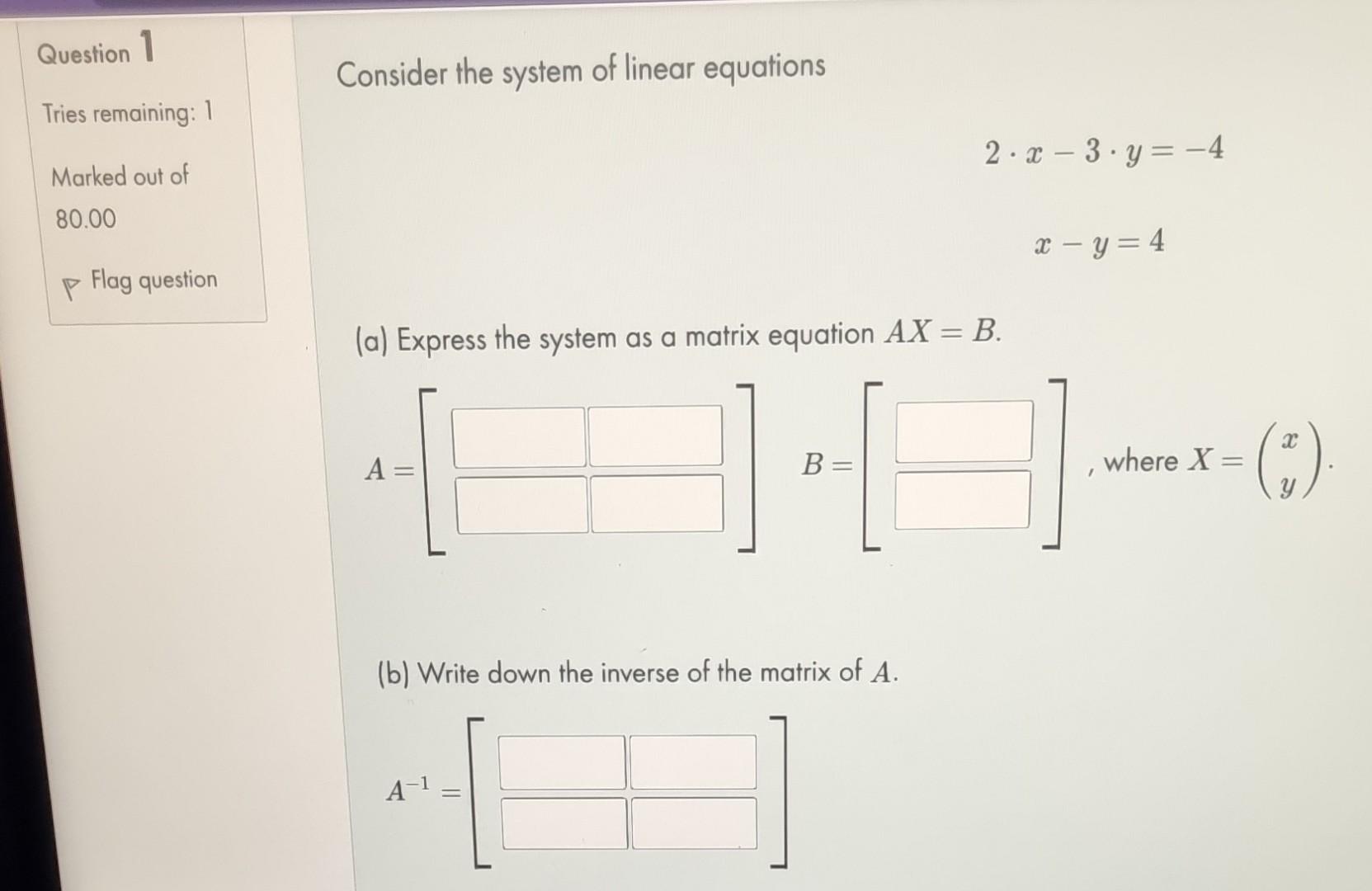 Solved Question 1 Consider the system of linear equations | Chegg.com