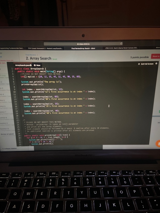 Solved Fundamentals Sect class.minicio Final Review Array | Chegg.com