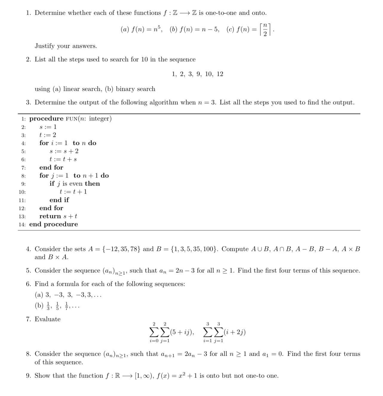 Solved Determine whether each of these functions | Chegg.com