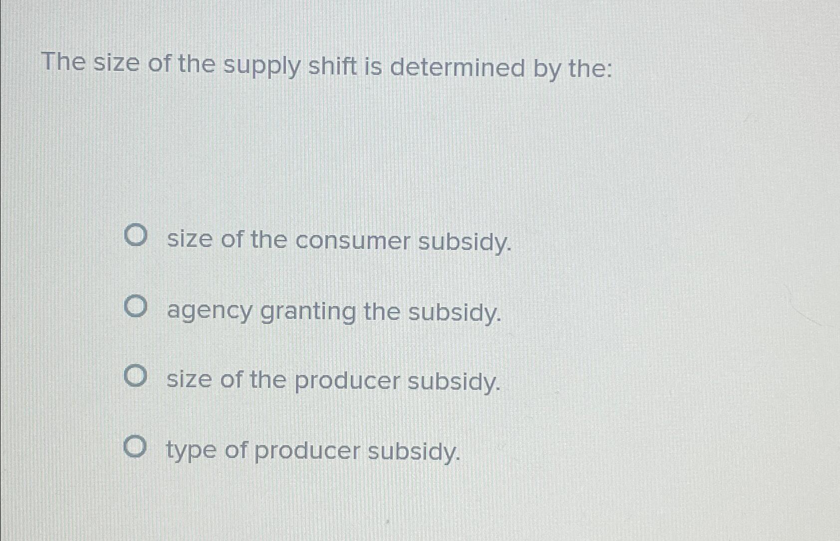 Solved The size of the supply shift is determined by | Chegg.com