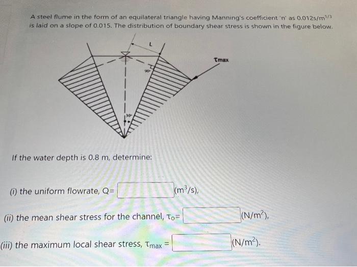 Solved A steel flume in the form of an equilateral triangle | Chegg.com