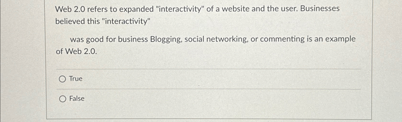 Solved Web 2.0 ﻿refers to expanded "interactivity" of a | Chegg.com