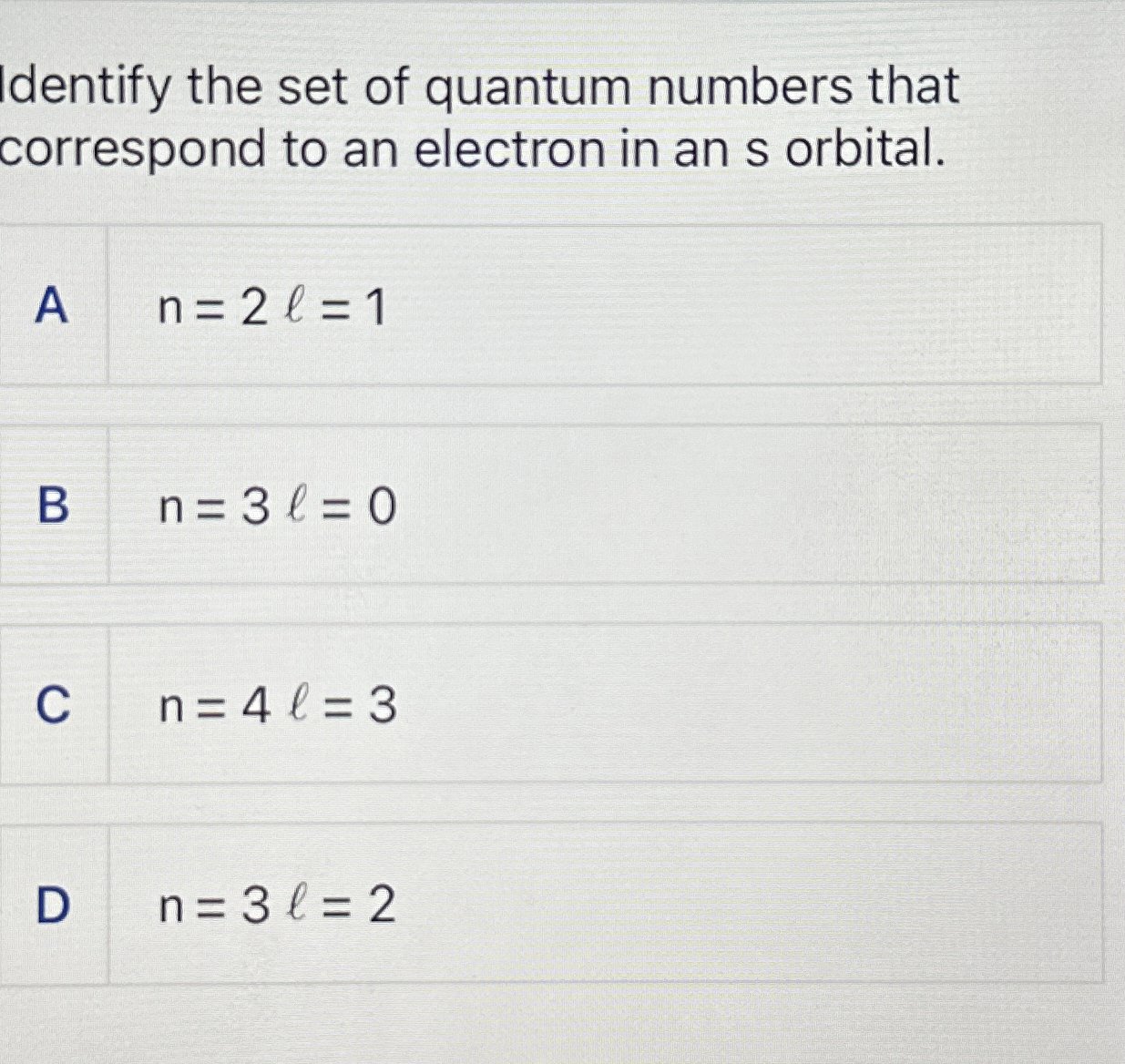 Solved dentify the set of quantum numbers that correspond to | Chegg.com