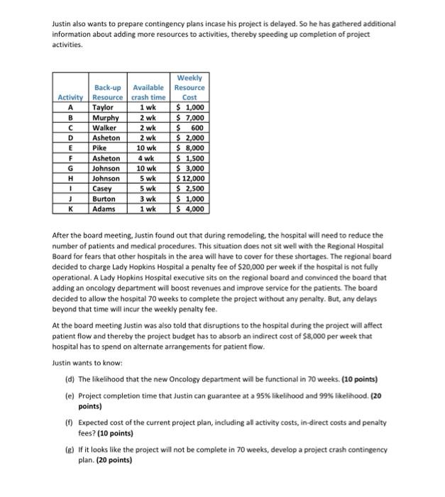 Solved Justin also wants to prepare contingency plans incase | Chegg.com