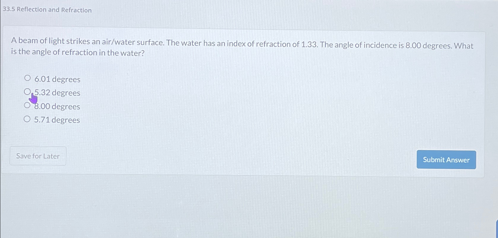 Solved 33.5 ﻿Reflection and RefractionA beam of light | Chegg.com