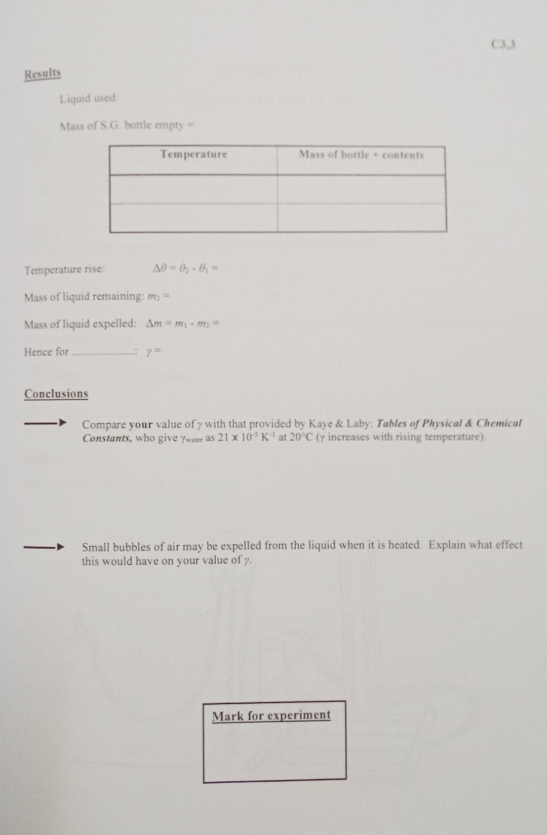 Solved To measure the cubical expansion coefficient of | Chegg.com