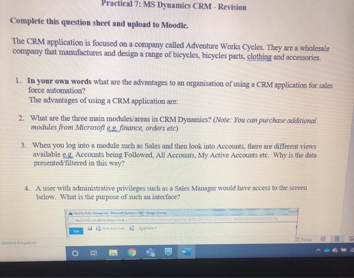 Solved Practical 7: MS Dynamics CRM - Revision Complete this | Chegg.com