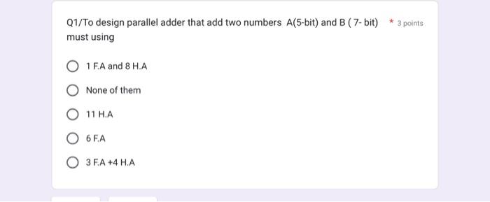 Solved Q1/To design parallel adder that add two numbers A | Chegg.com