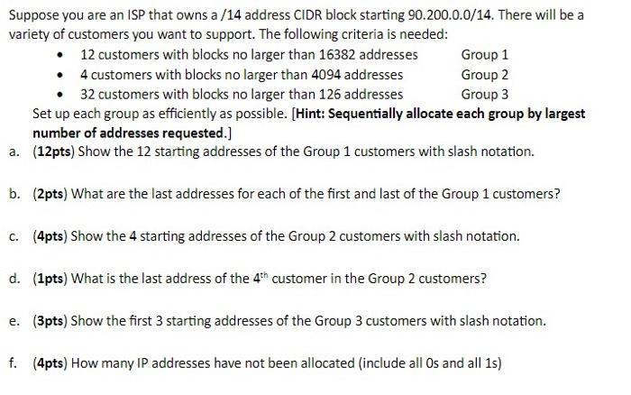 Solved Suppose you are an ISP that owns a /14 address CIDR | Chegg.com