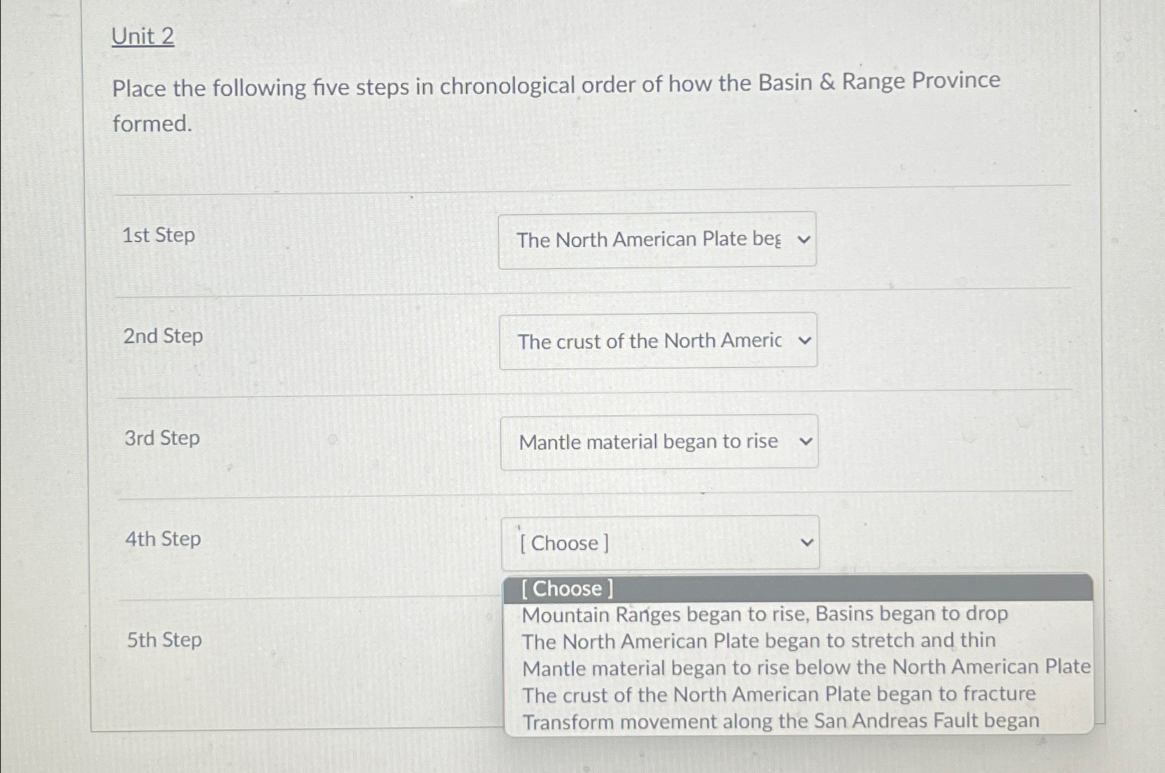 Solved Unit 2Place the following five steps in chronological | Chegg.com