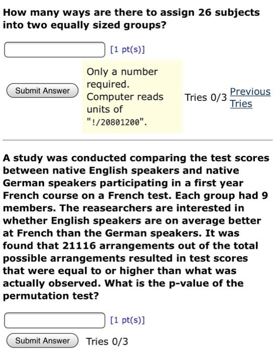 Solved How many ways are there to assign 26 subjects into | Chegg.com