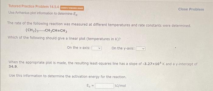 Solved Close Problem Use Arrhenius plot information to | Chegg.com