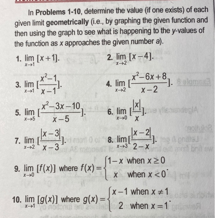 Solved In Problems 1-10, determine the value (if one exists) | Chegg.com