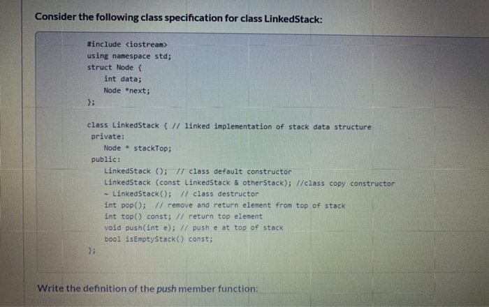 Solved Consider The Following Class Specification For Class 