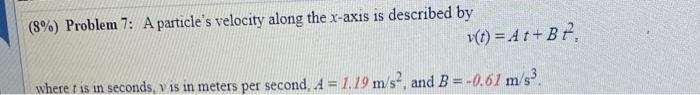 Solved (8%) Problem 7: A particle's velocity along the | Chegg.com