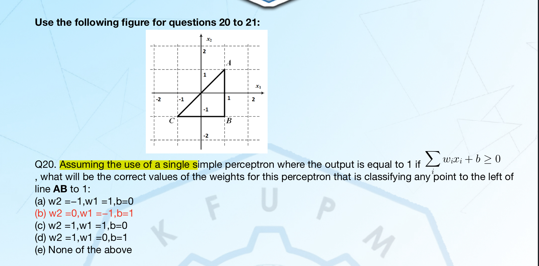 Solved Q20. ﻿Assuming the use of a single simple perceptron | Chegg.com