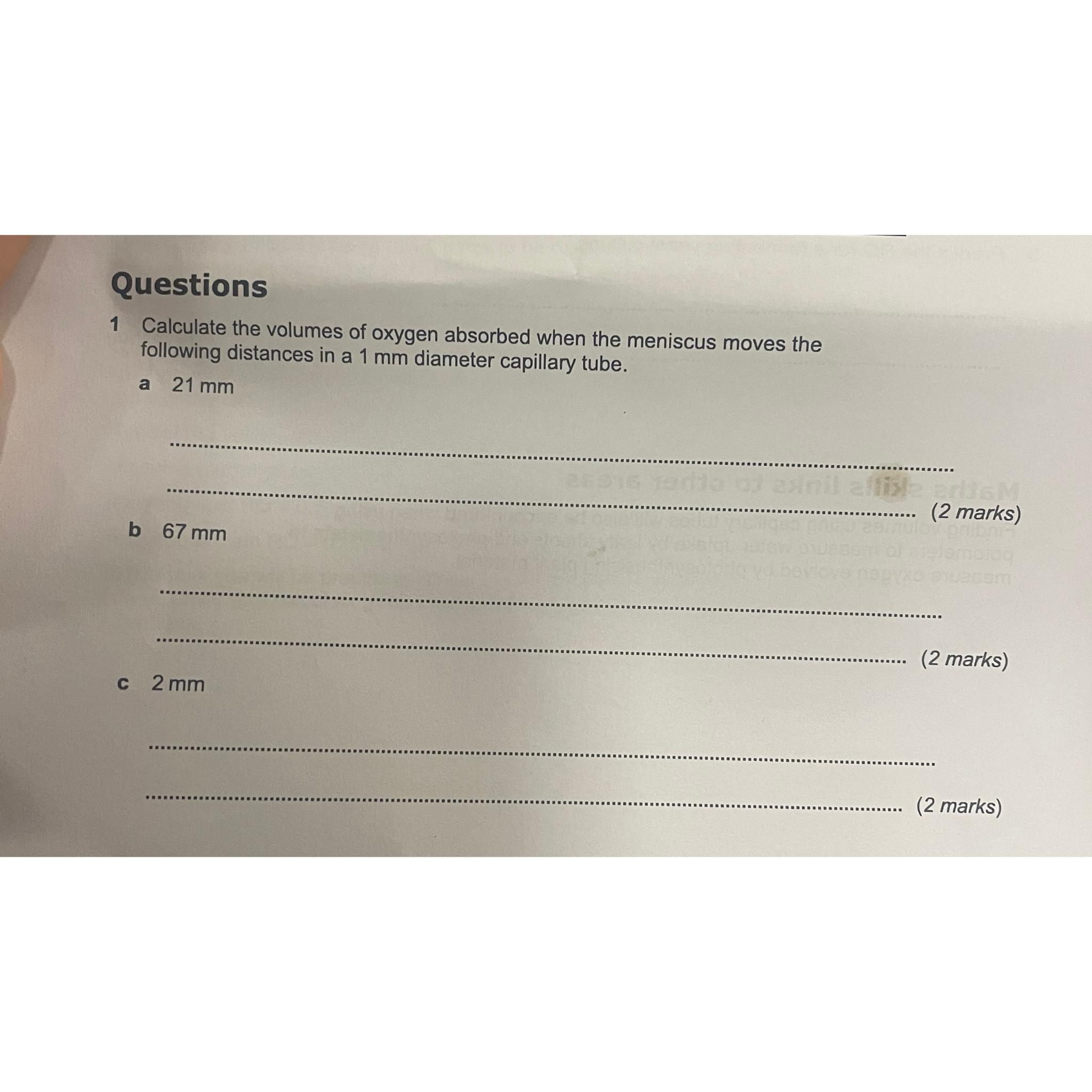 Solved Questions1 ﻿Calculate the volumes of oxygen absorbed | Chegg.com