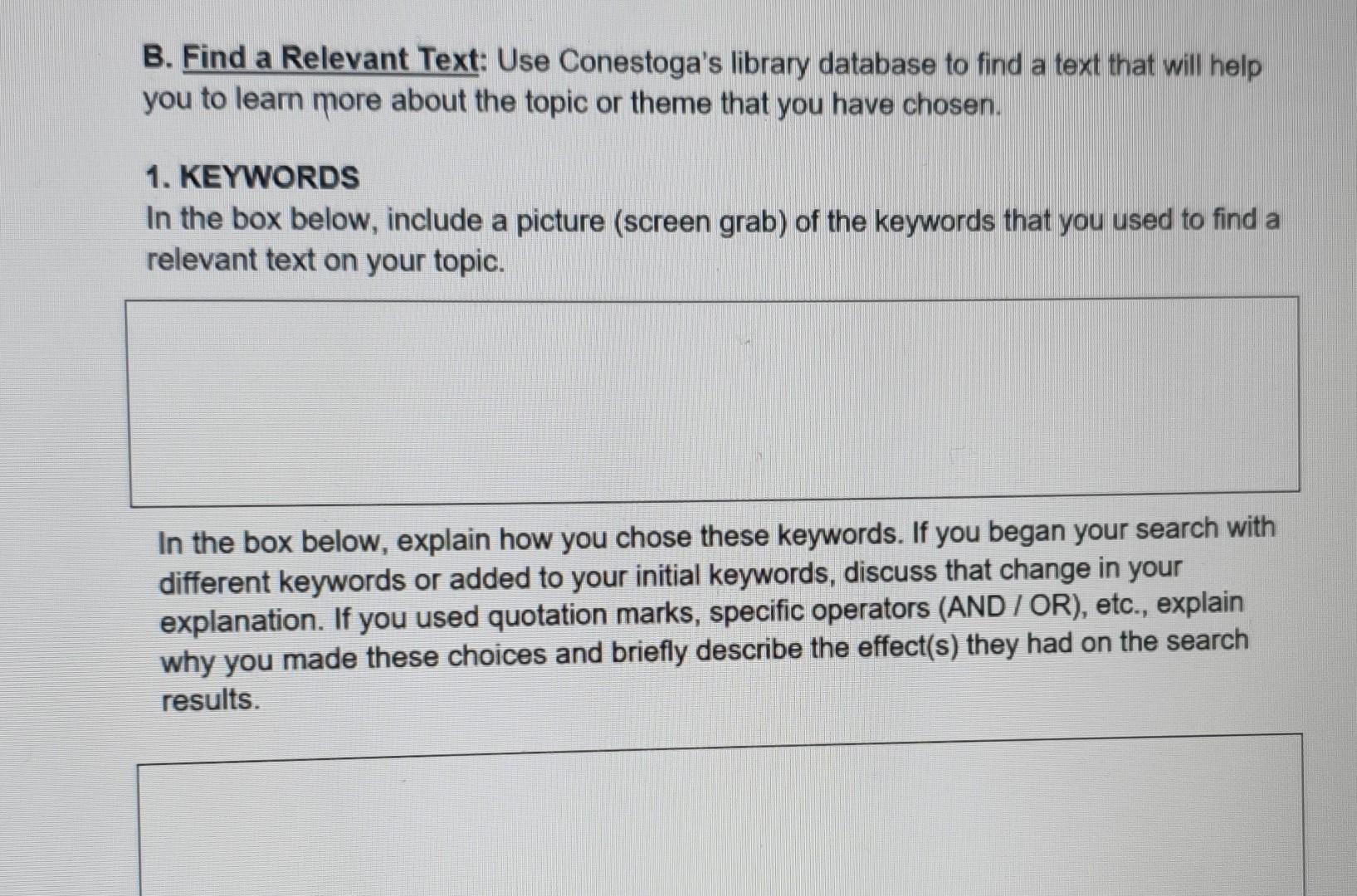 B. Find a Relevant Text: Use Conestoga's library | Chegg.com