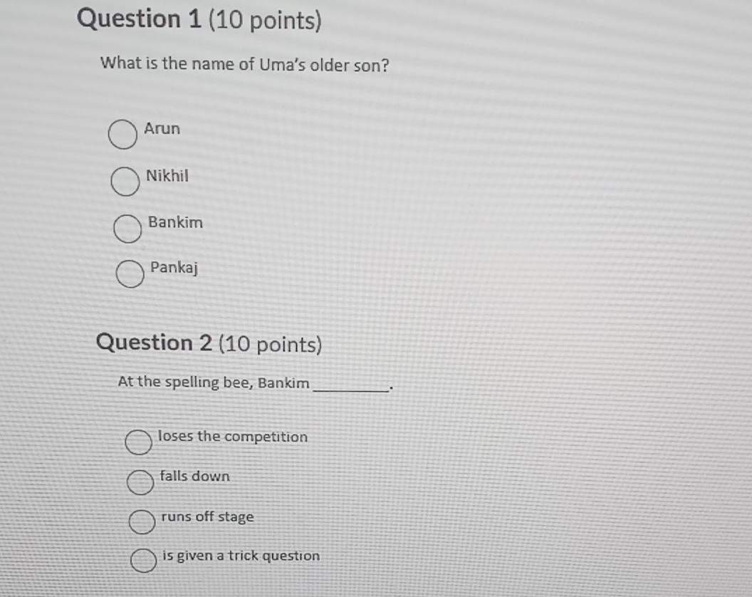 Solved Question 1 (10 ﻿points)What is the name of Uma's | Chegg.com
