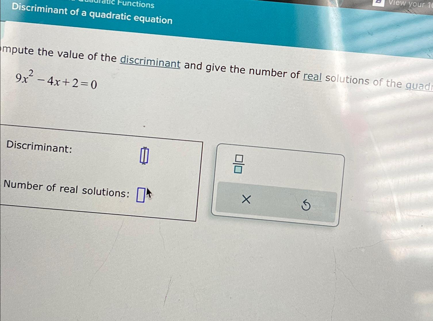 Solved Discriminant of a quadratic equationmpute the value | Chegg.com