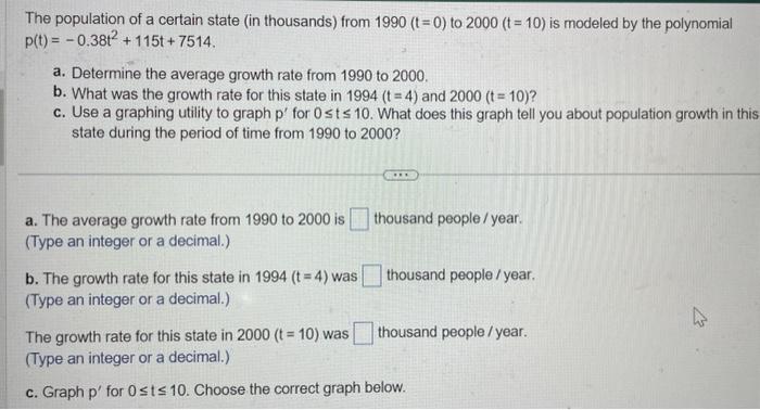 Solved The population of a certain state (in thousands) from | Chegg.com