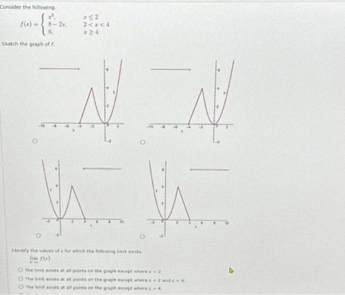 Solved Consider the following. f(x)=⎩⎨⎧x2,8−2ri,6,x≤22 | Chegg.com