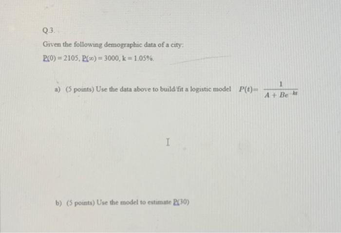 Solved Given the following demographic data of a city: | Chegg.com