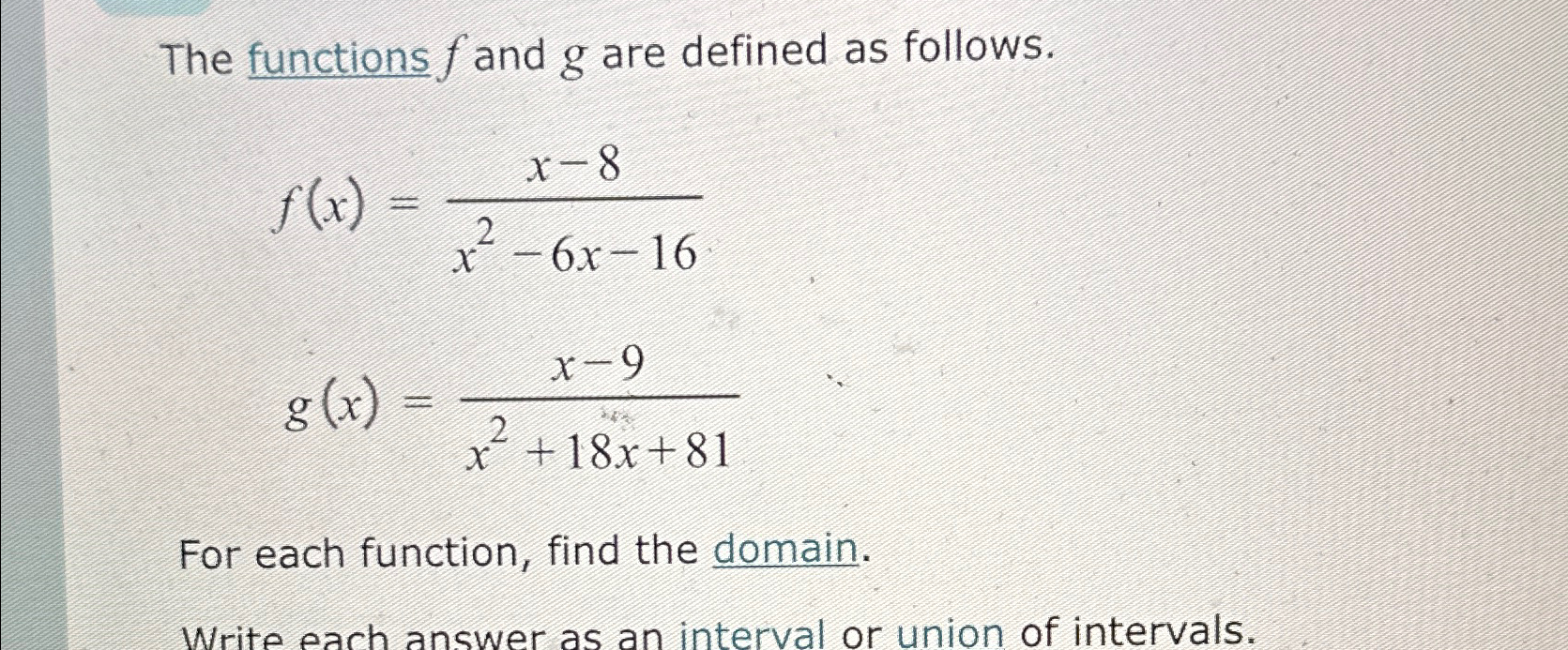 Solved The functions f ﻿and g ﻿are defined as | Chegg.com