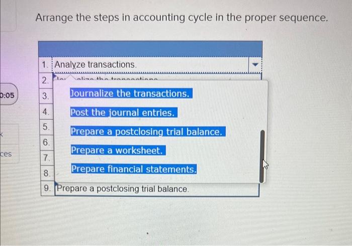 Solved Arrange the steps in accounting cycle in the proper | Chegg.com
