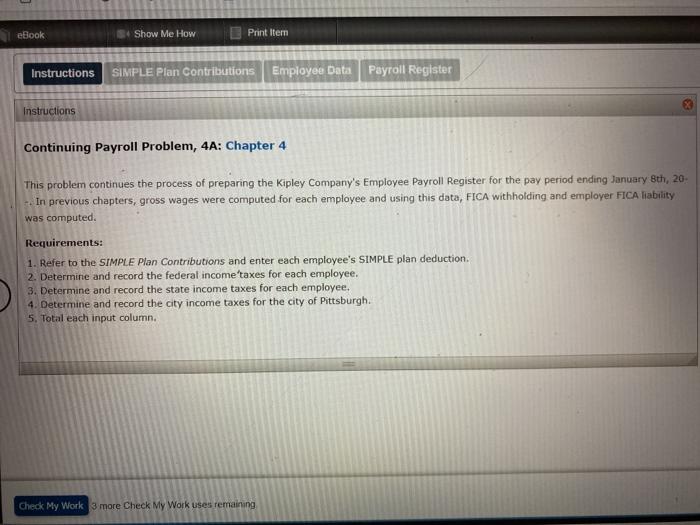 Instructions Continuing Payroll Problem, 4A: Chapter | Chegg.com