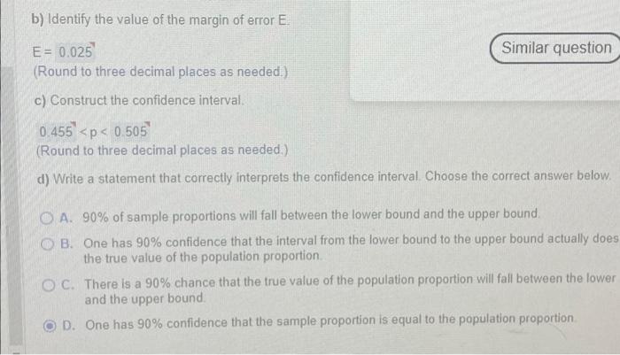 Solved b) Identify the value of the margin of error E | Chegg.com