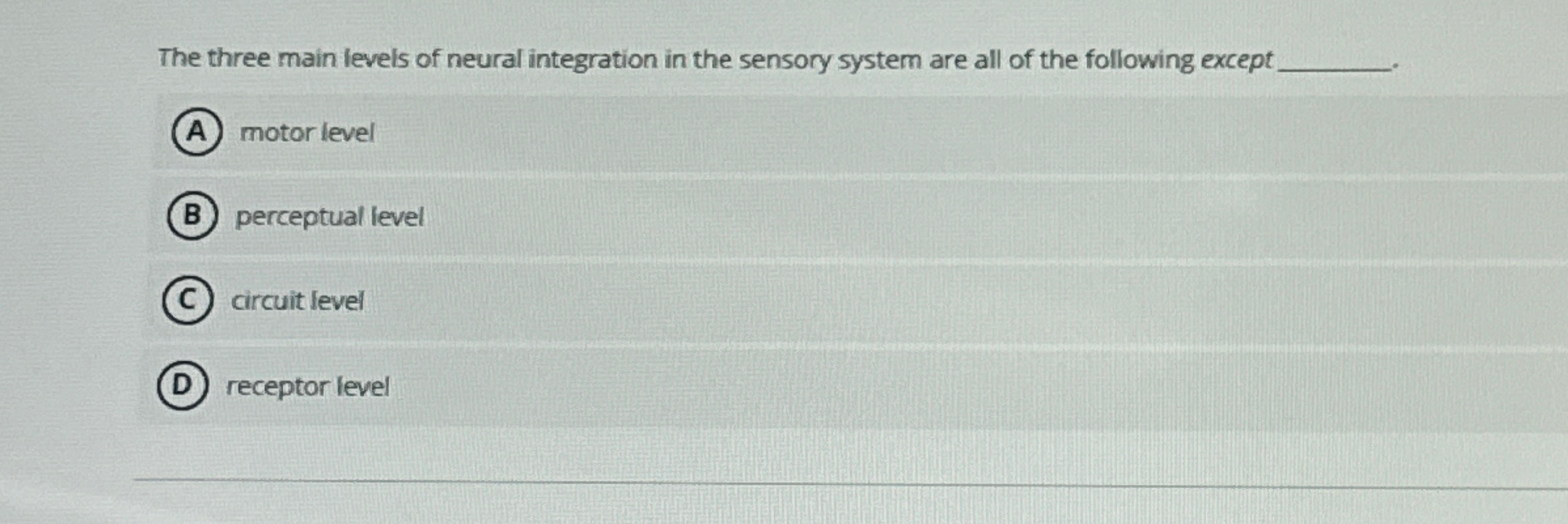 Solved The three main levels of neural integration in the | Chegg.com