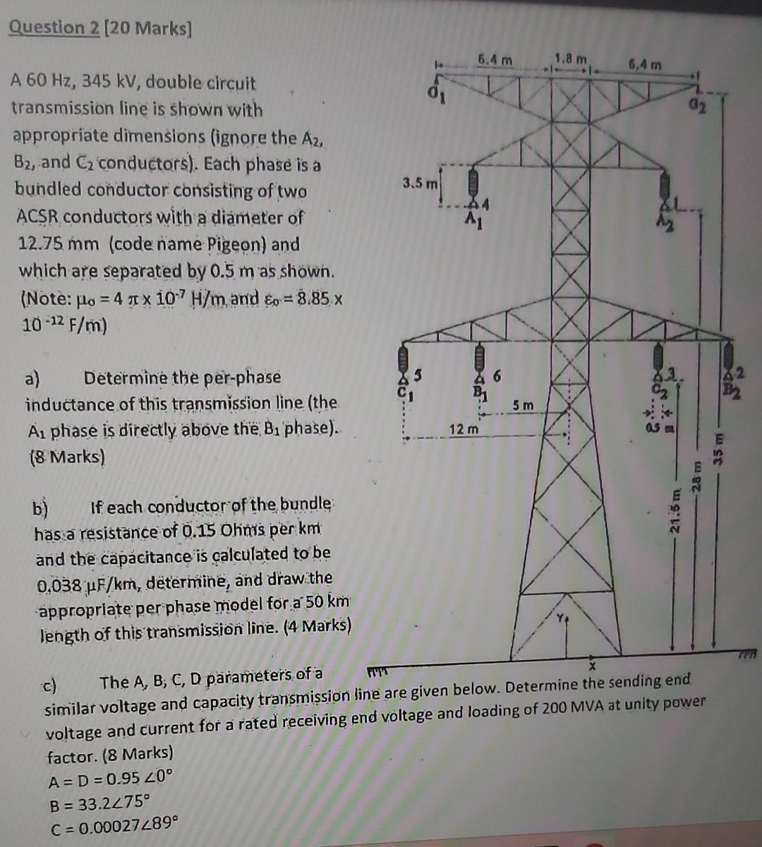 Solved A 60 Hz,345kV, double circuit transmission line is | Chegg.com