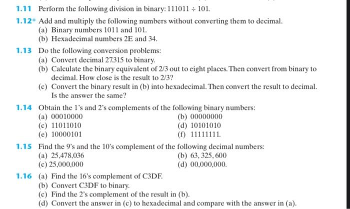 Solved 1.11 Perform the following division in binary: 111011 | Chegg.com