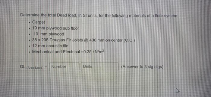 Solved Determine the total Dead load, in Sl units for the | Chegg.com