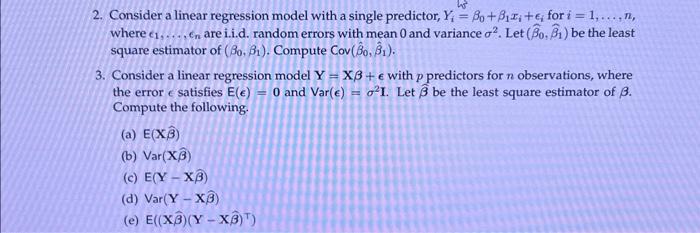 Solved 2. Consider a linear regression model with a single | Chegg.com