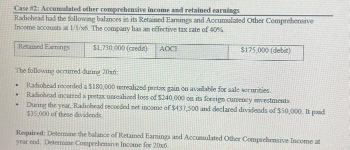 Solved Case #2: Accumulated other comprehensive income and | Chegg.com