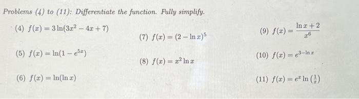 Solved Problems (4) to (11): Differentiate the function. | Chegg.com