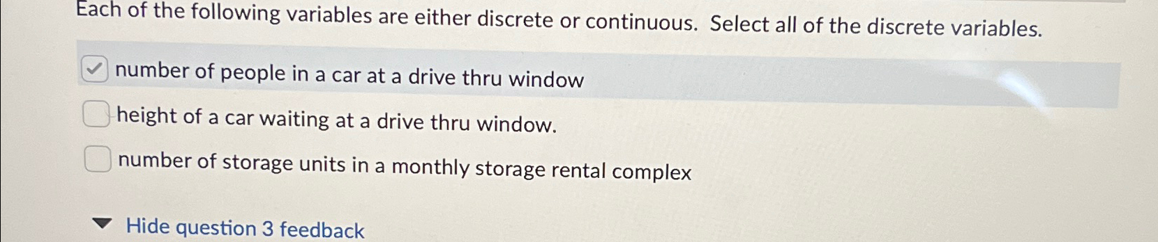 Solved Each of the following variables are either discrete | Chegg.com