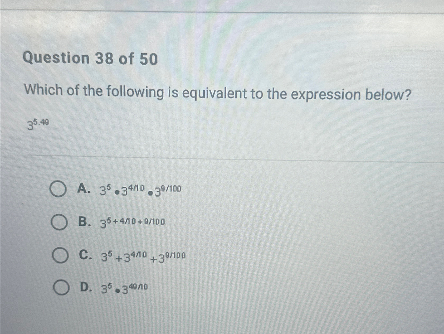 Solved Question 38 of 50Which of the following is | Chegg.com Solved Question 38 of 50Which of the following is | Chegg.com