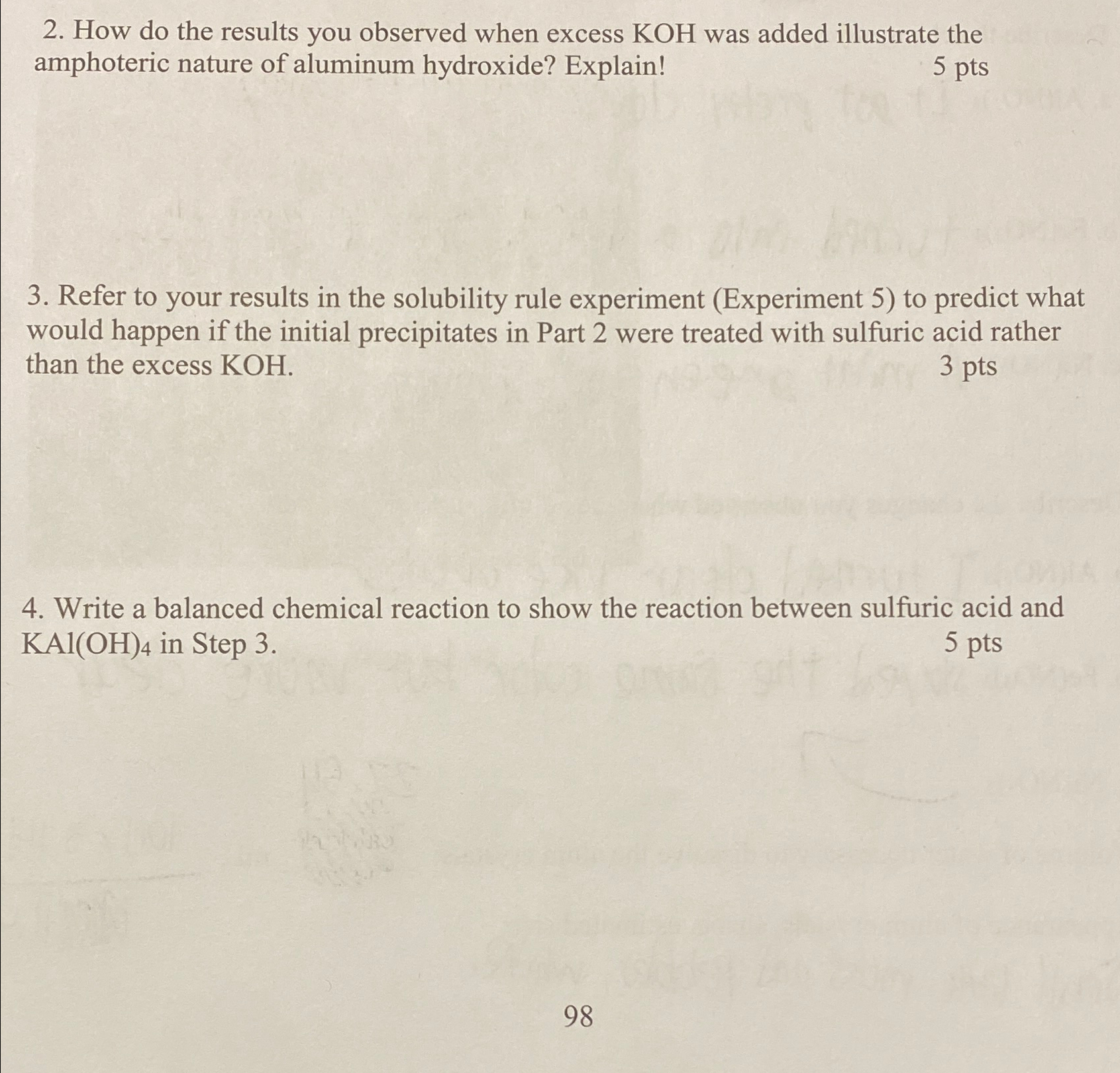 Solved How do the results you observed when excess KOH was | Chegg.com