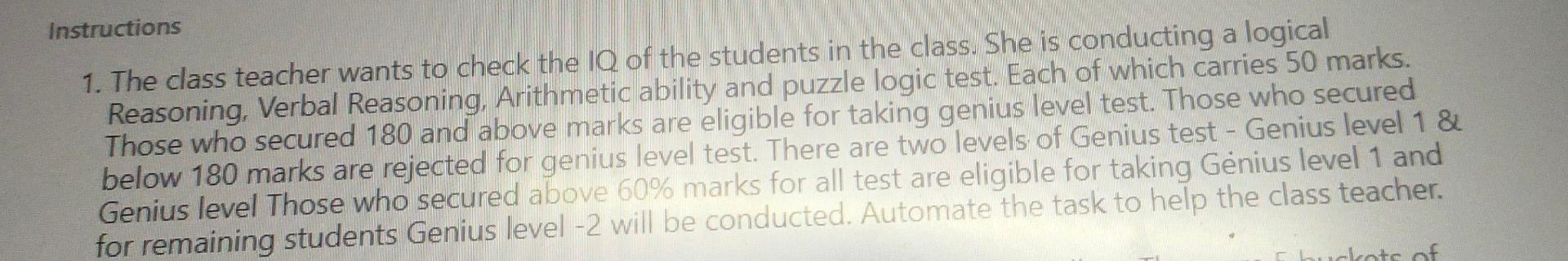 Solved Instructions 1. The class teacher wants to check the | Chegg.com