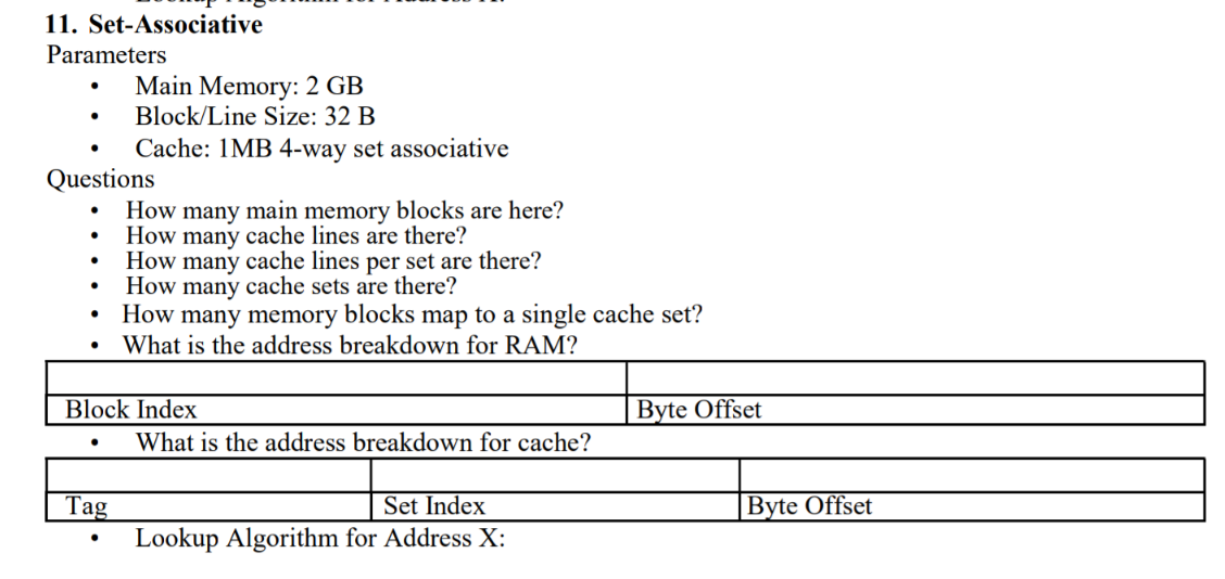 Solved 11. Set-Associative Parameters Main Memory: 2 GB | Chegg.com
