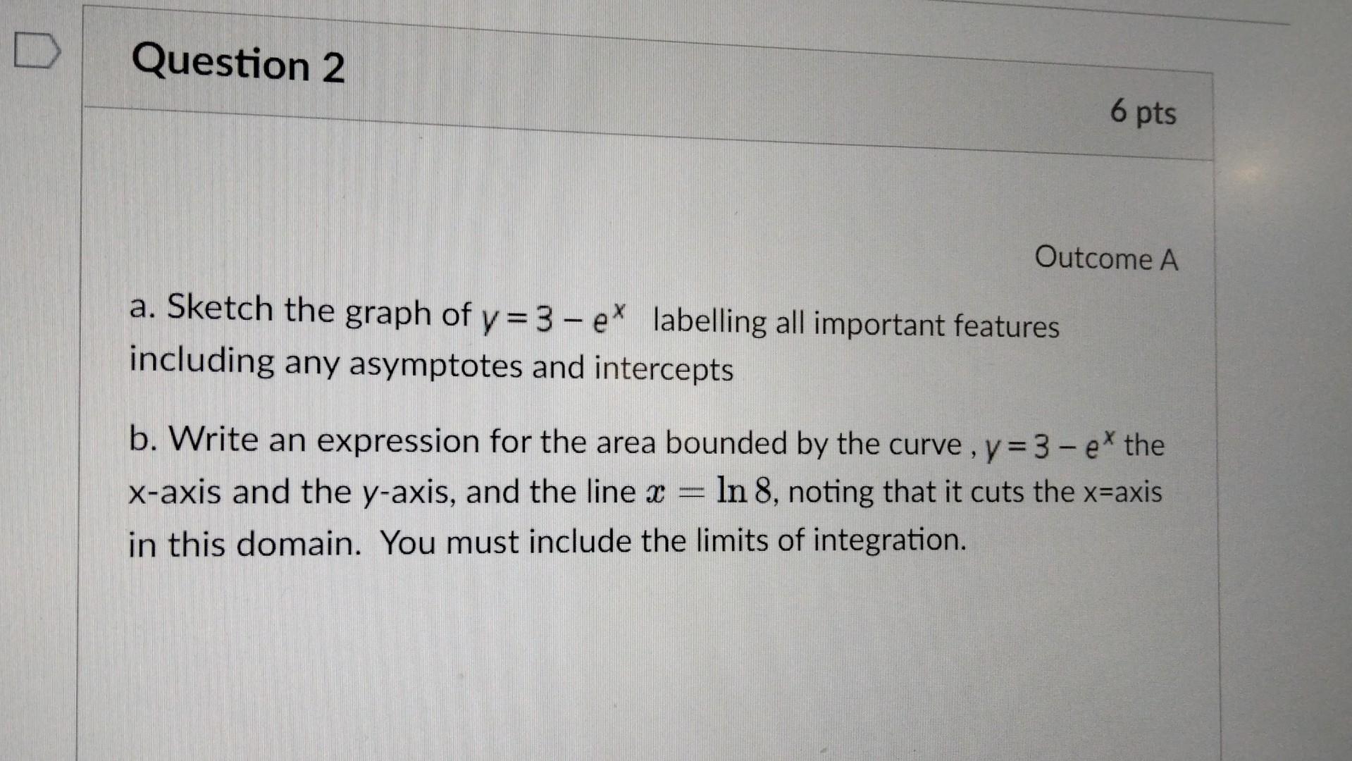 Solved Outcome A a. Sketch the graph of y=3−ex labelling all | Chegg.com