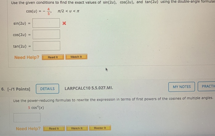 Solved Use the given conditions to find the exact values of | Chegg.com