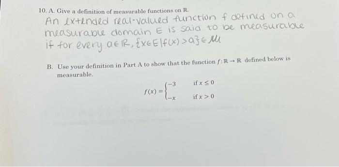 Solved 10 A Give A Definition Of Measurable Functions On