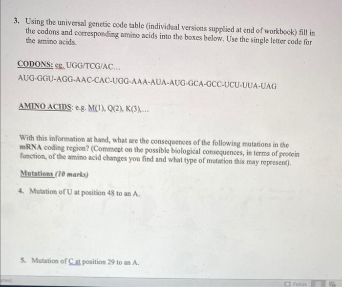 3. Using the universal genetic code table individual | Chegg.com
