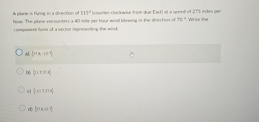 Solved A plane is flying in a direction of | Chegg.com
