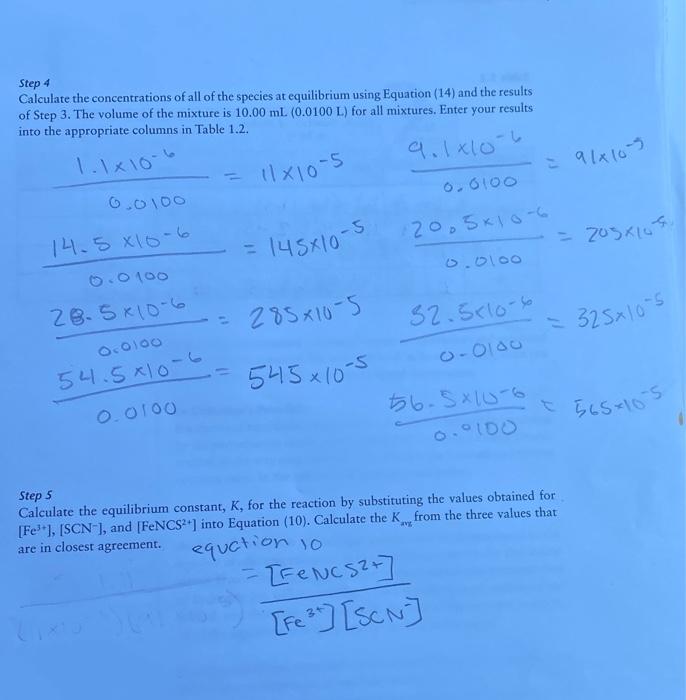 Solved Complete Table 1.1. The values for [FeNCSi-] are | Chegg.com
